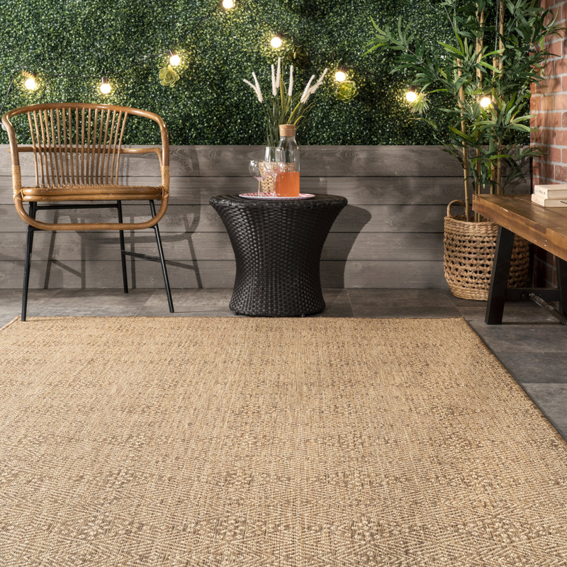 Roselyn Geometric Power Loom Beige Indoor Outdoor Patio Rug Rectangle 8 x 10